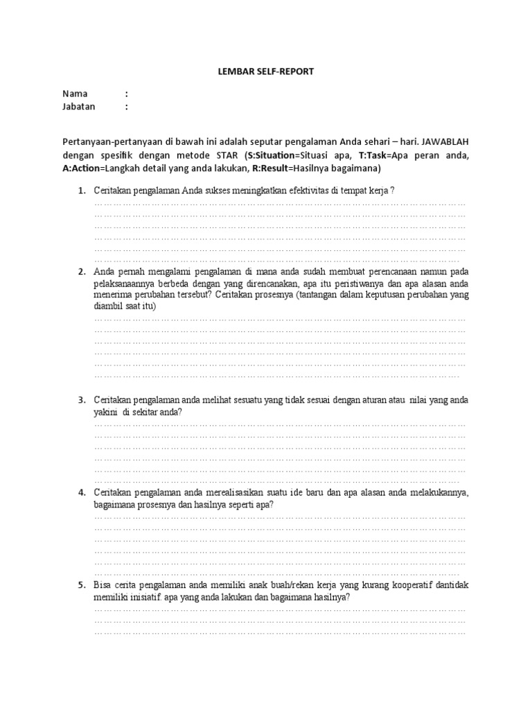New Lembar Self Report | PDF
