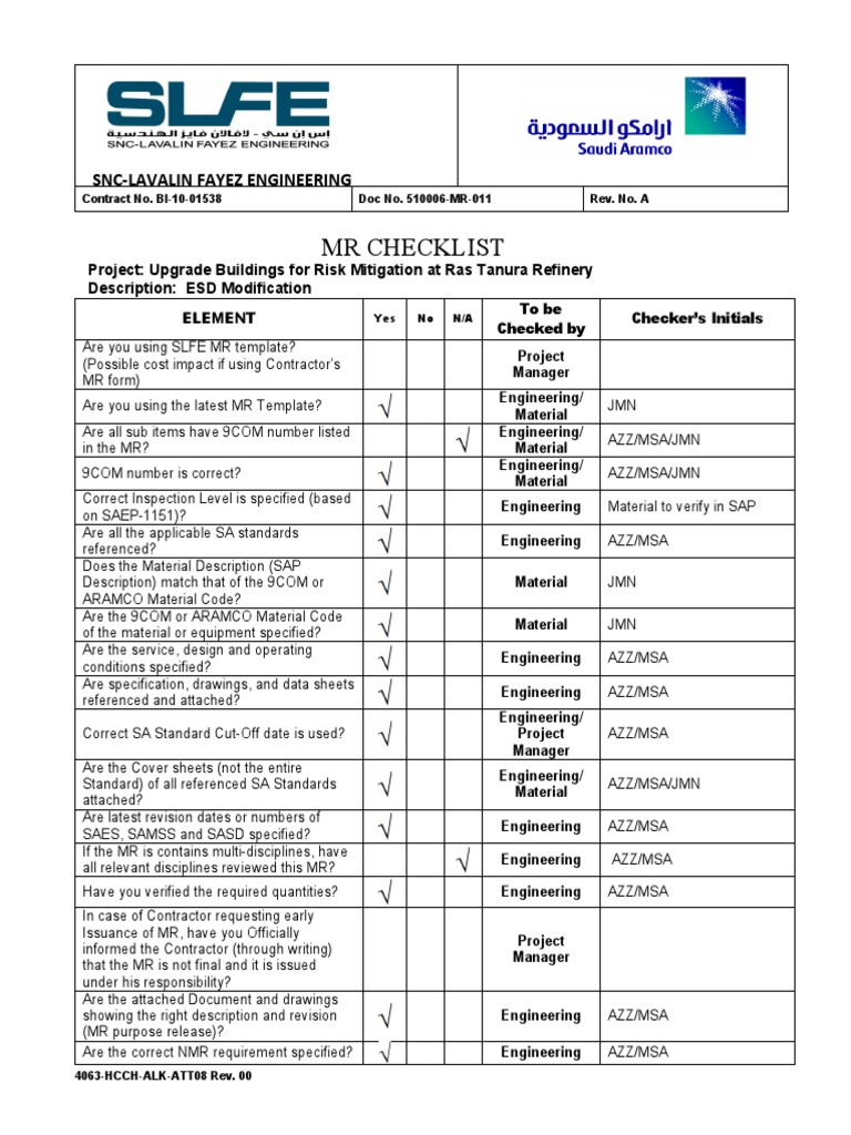 510006-MR-011 ESD - MR Checklist | PDF | Specification (Technical ...