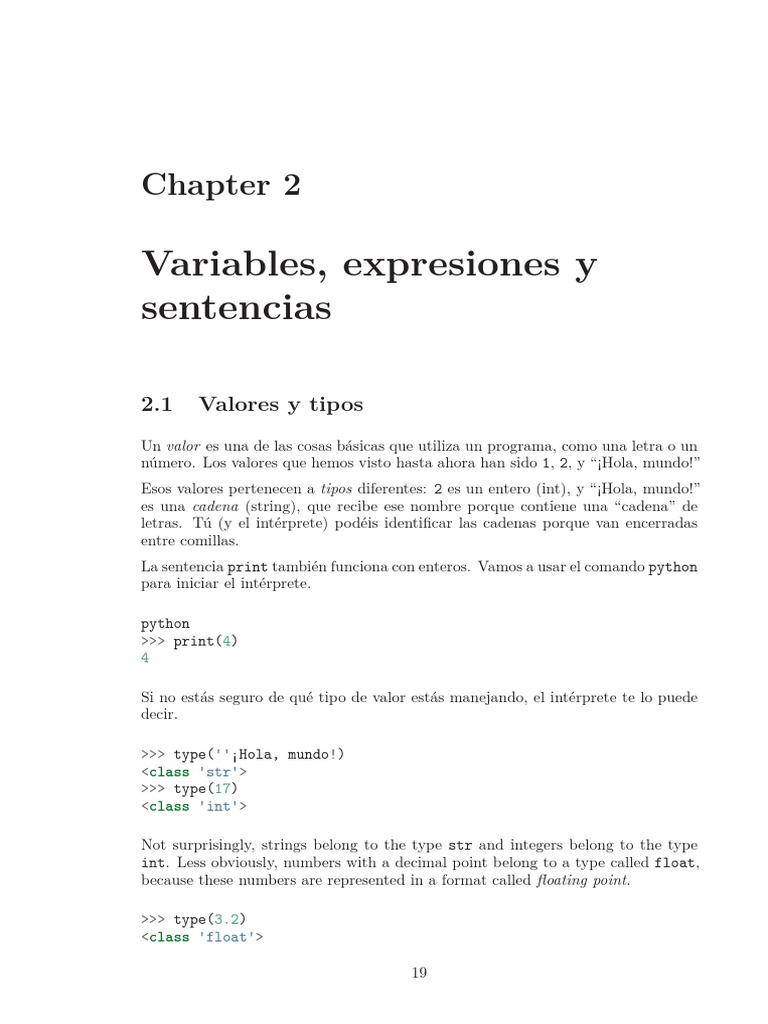 Variables Expresiones y Sentencias en Python | PDF | Python (lenguaje de programación ...