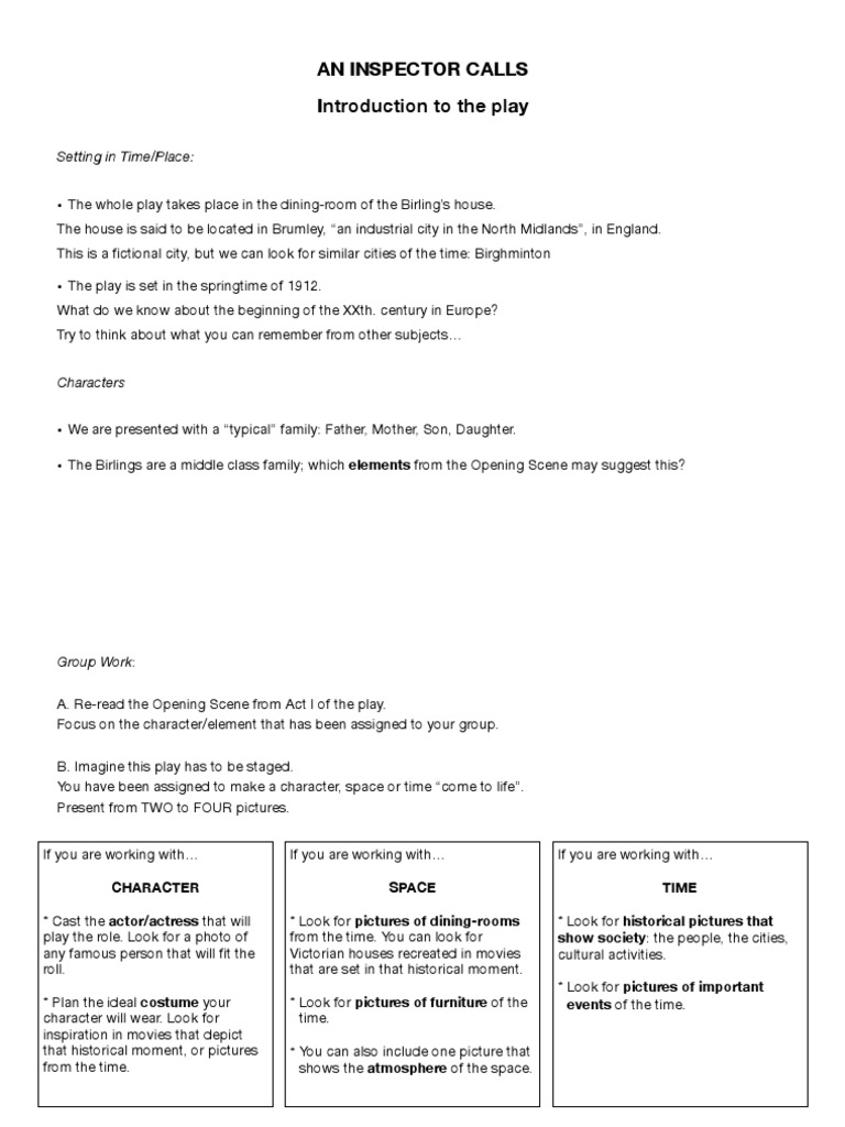 An Inspector Calls - Introductory Activity | PDF