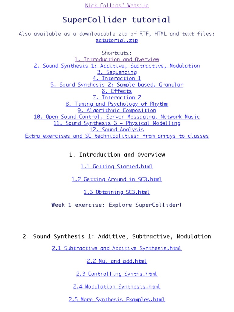 SuperCollider Tutorial by Nick Collins | PDF | Synthesizer | Software