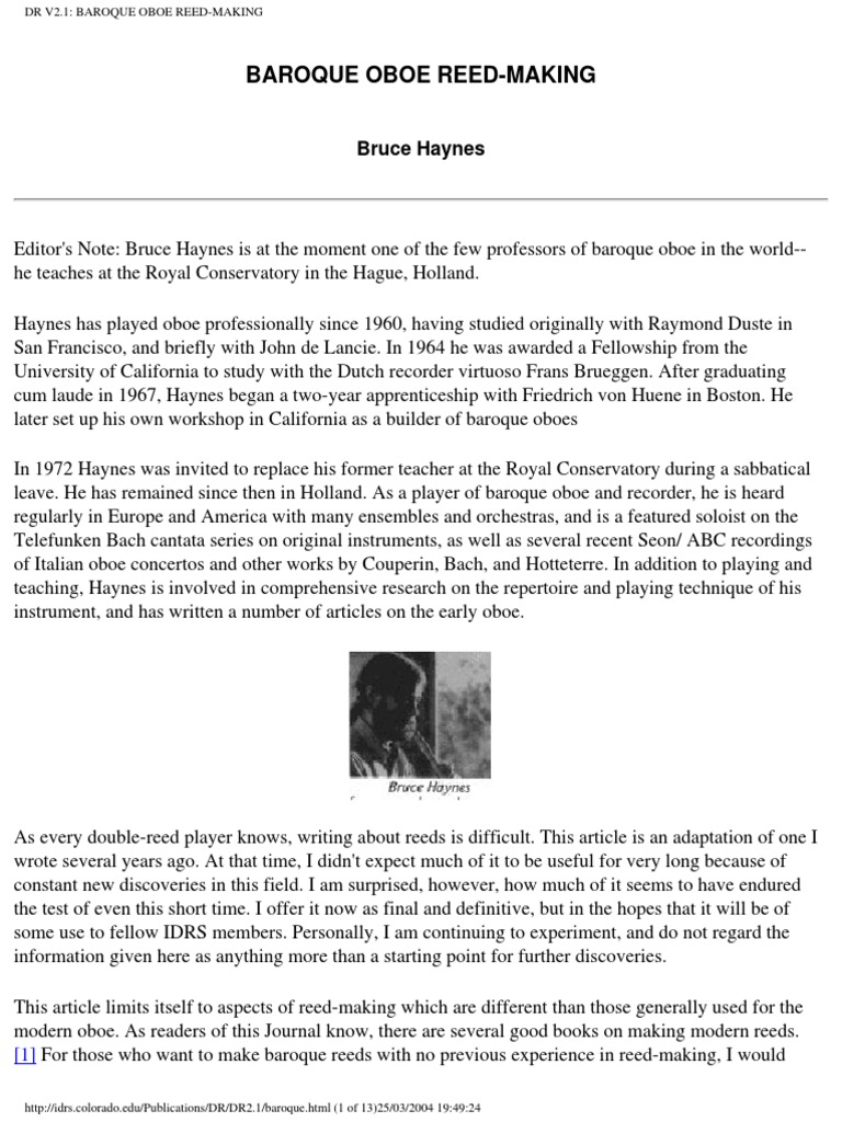 Baroque Oboe Reed Making Techniques | PDF | Oboe | Elementary Organology