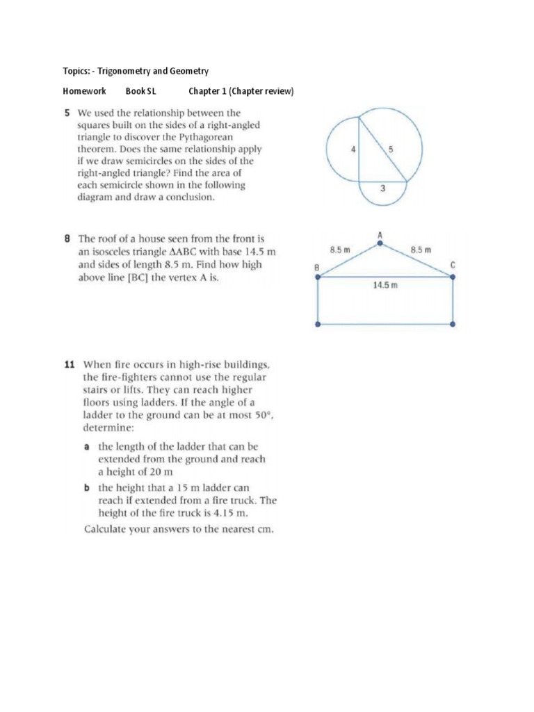 Topics: - Trigonometry and Geometry Homework Book SL Chapter 1 (Chapter ...