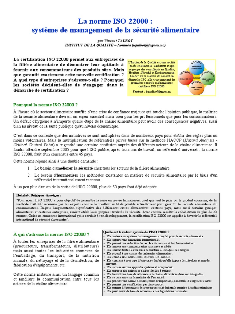 Iso 22000 VF | PDF | Analyse des dangers et points critiques pour leur ...