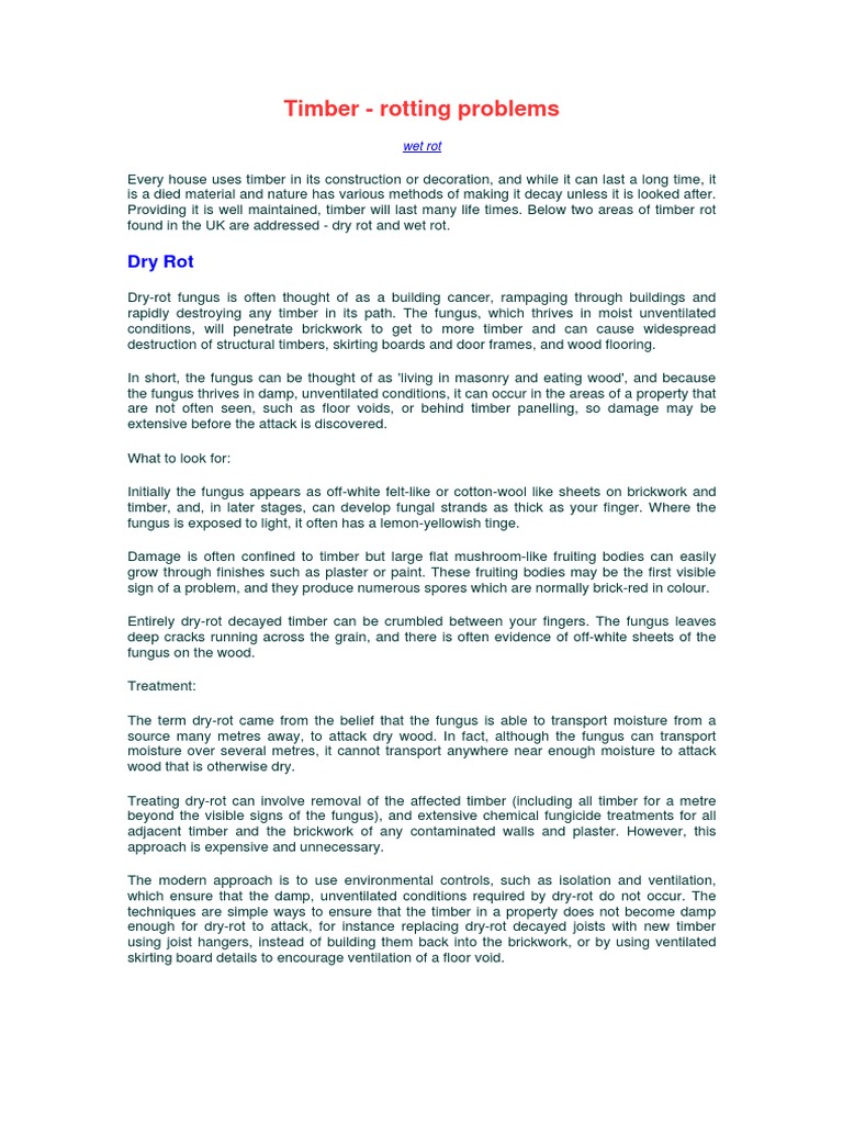 Timber Rot: Dry vs Wet Rot Guide | PDF