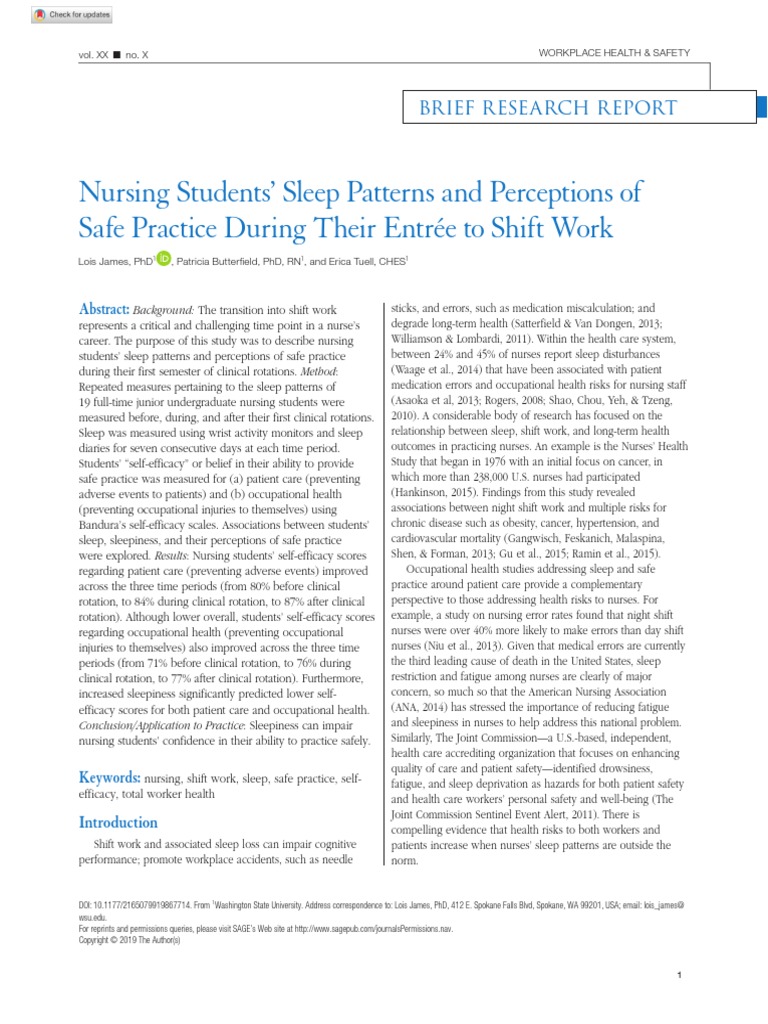 Nursing Students' Sleep Patterns and Perceptions of Safe Practice ...