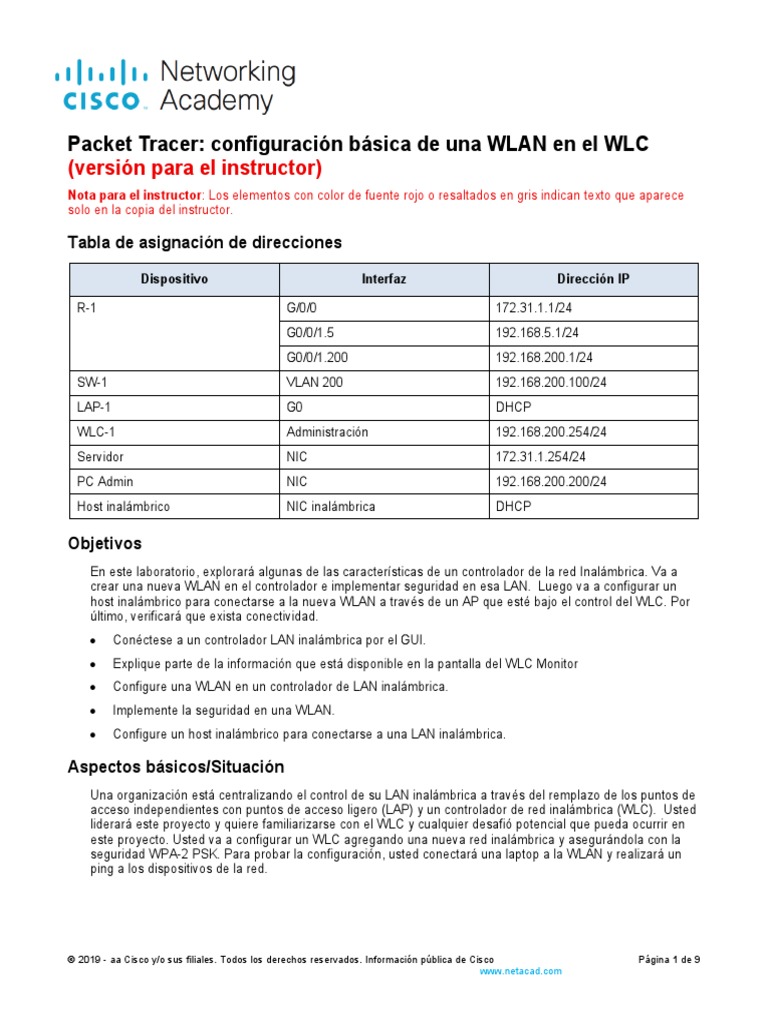 13.2.7 Packet Tracer - Configure A Basic WLAN On The WLC - ILM | PDF | LAN inalámbrico | Punto ...