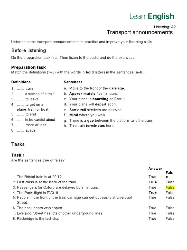 Transport Announcements Listening Practice | PDF | Train | Transport