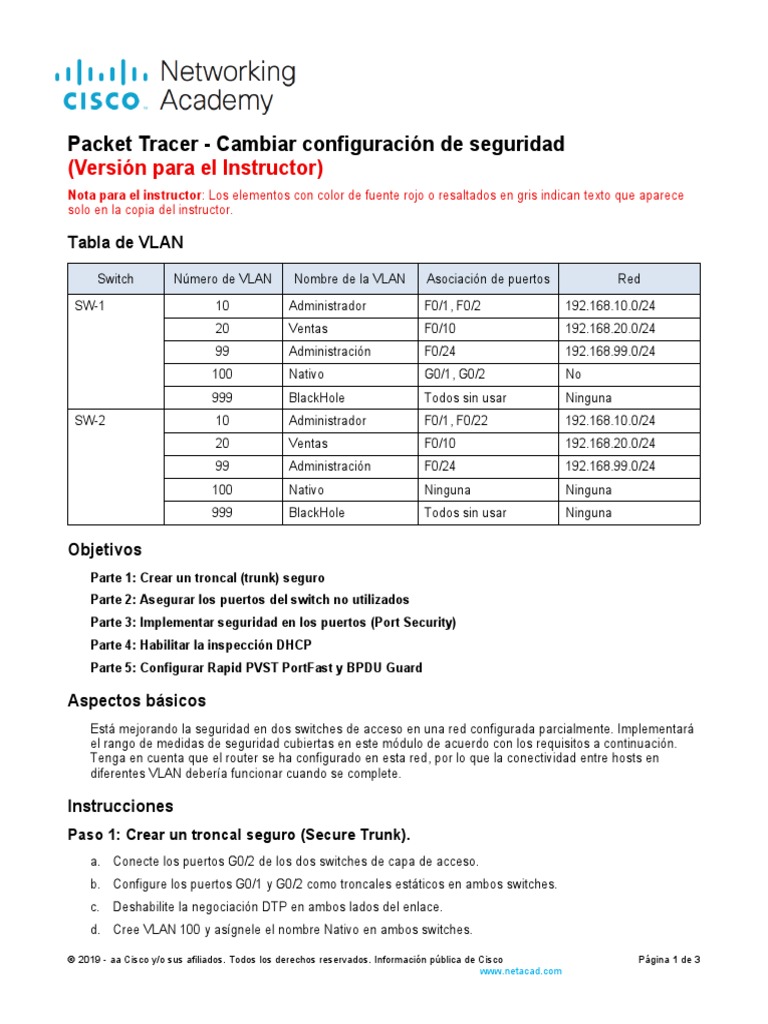 11.6.1 Packet Tracer - Switch Security Configuration - ILM | PDF | Conmutador de red ...