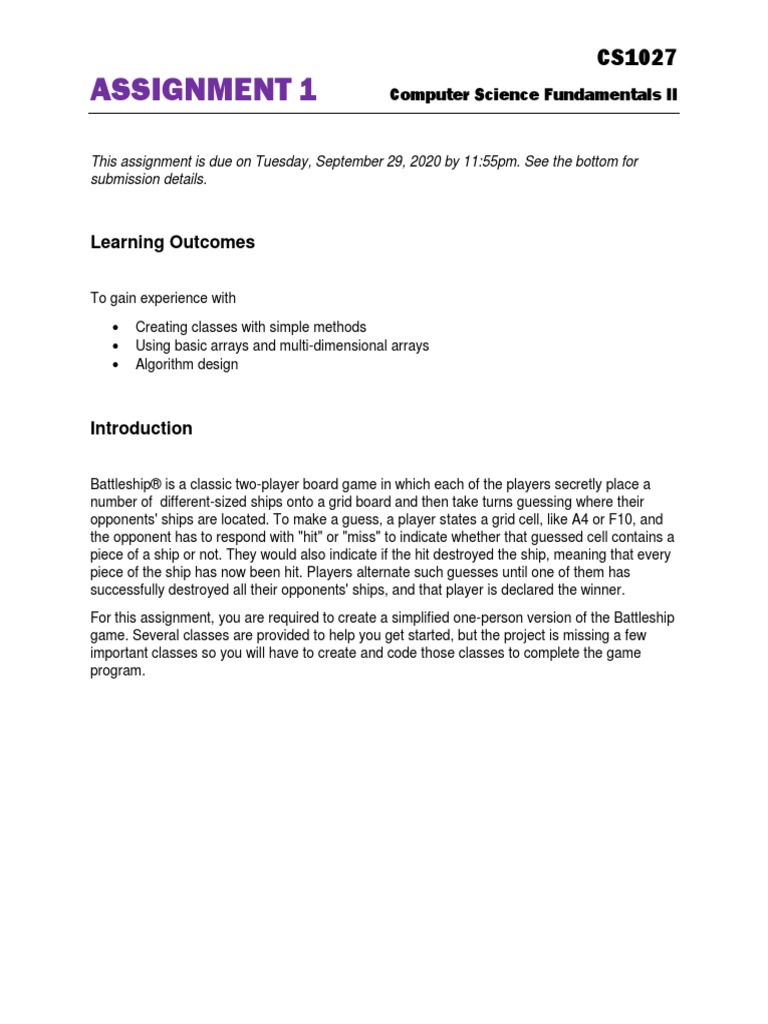 Assignment1 Instructions Pdf Parameter Computer Programming Class Computer Programming