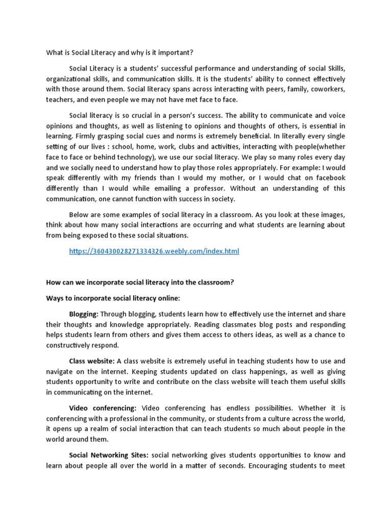 Understanding Social Literacy in Education | PDF | Literacy | Human ...