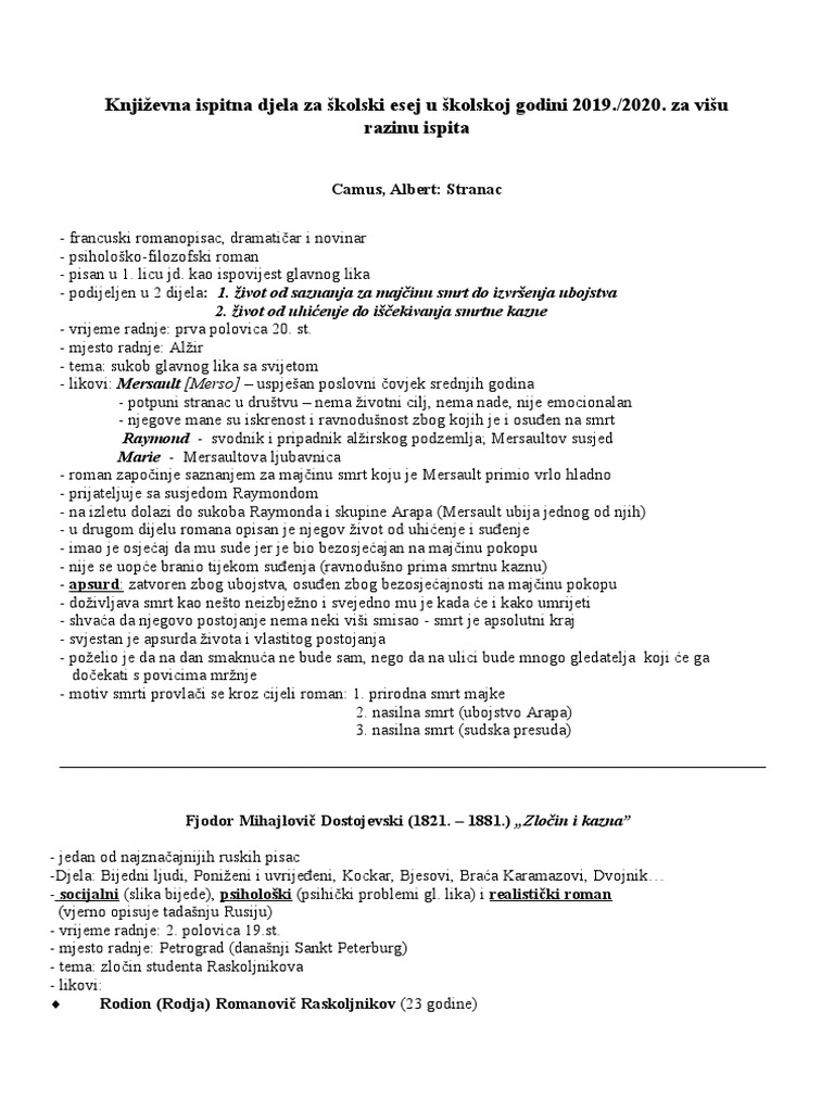 Skripta Eseji Viša Razina 2019-20 | PDF