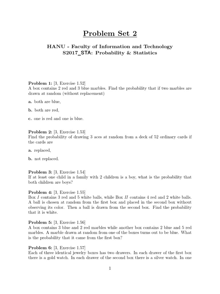 Probability and Statistics Problem Set: Calculating Probabilities for ...