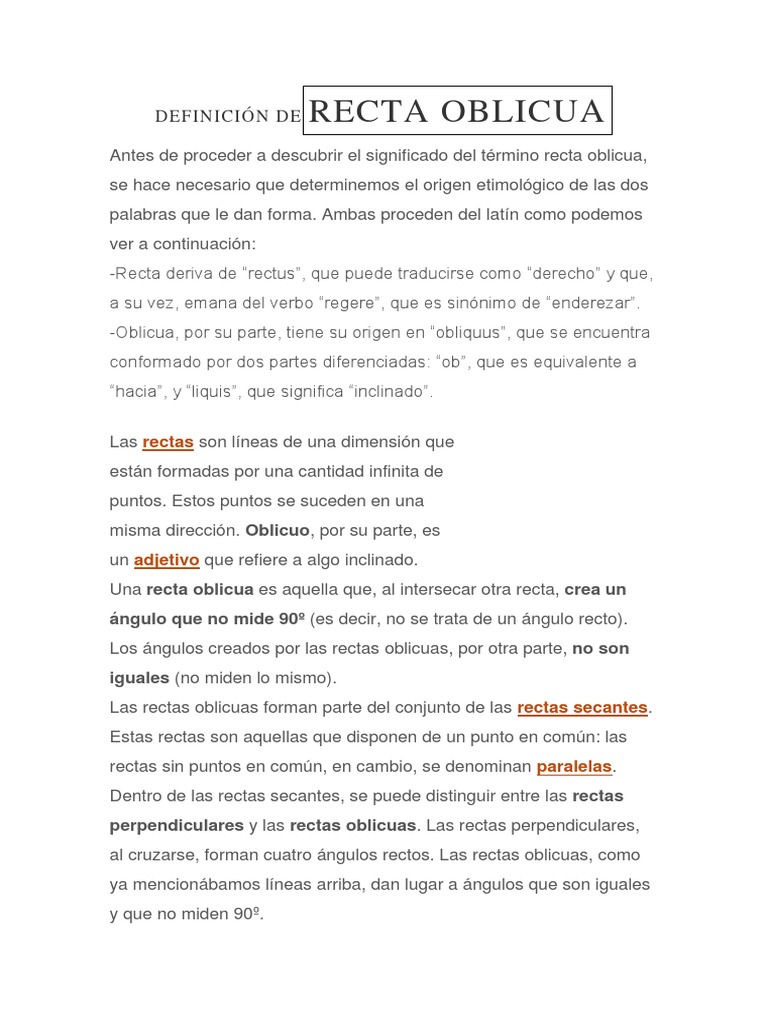 Definición de Recta Oblicua en Geometría | PDF | Perpendicular | Línea (geometría)