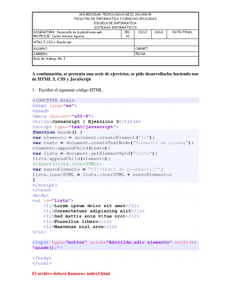 Guia No 3 Html5-Css-Javascript | PDF