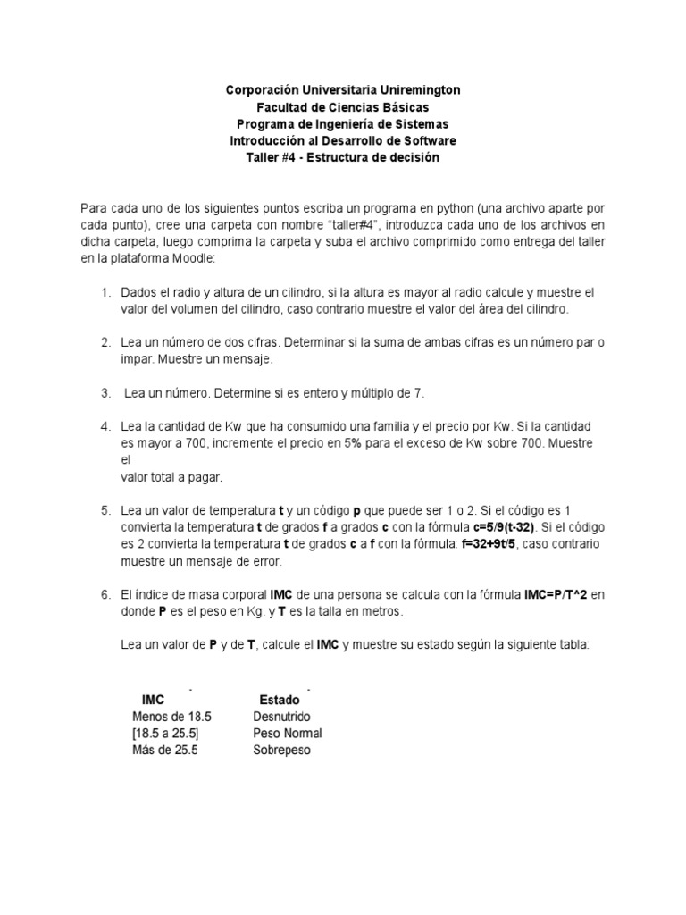 Taller #4 - Python - Estructura de Decisión | PDF | Triángulo | Índice de masa corporal