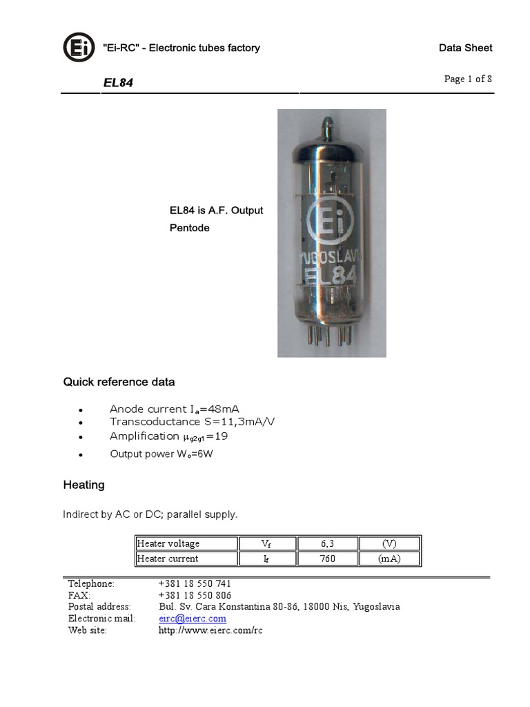 EL84 | PDF | Vacuum Tube | Amplifier