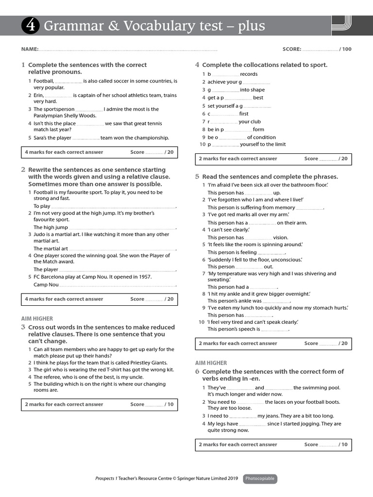 PR1 U04 Grammar Vocabulary Plus | PDF | Sentence (Linguistics) | Morphology