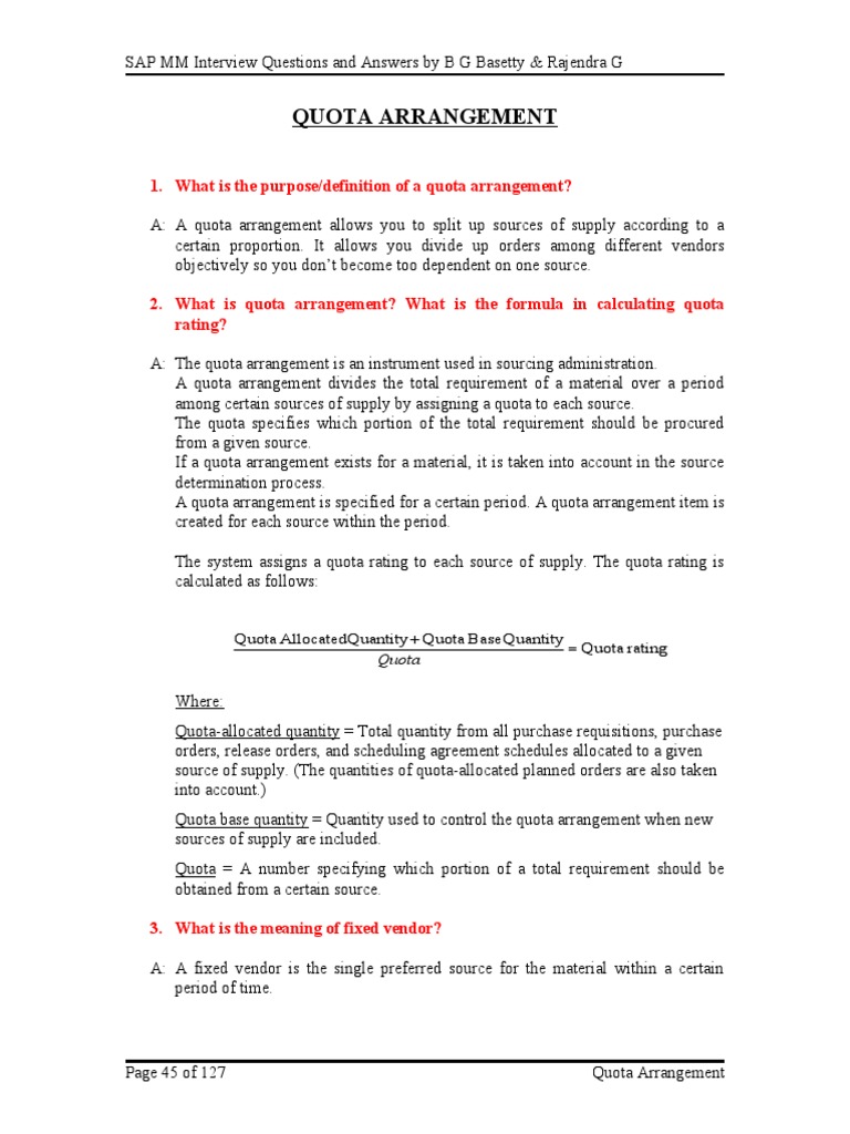 Quota Arrangement: 1. What Is The Purpose/definition of A Quota ...