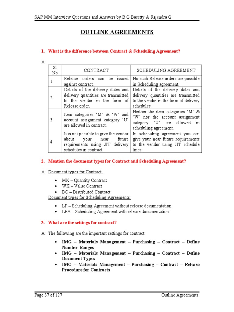 Outline Agreements: 1. What Is The Difference Between Contract ...