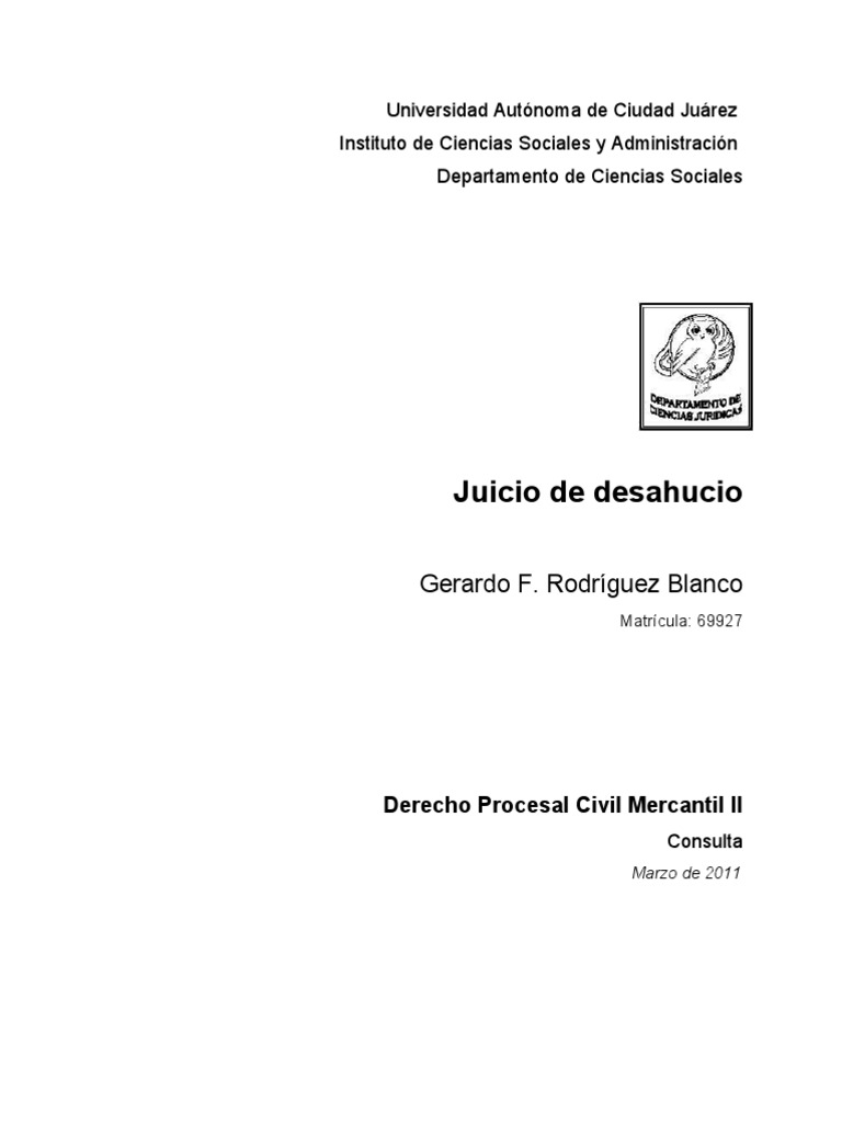 Juicio Especial de Desahucio: Aspectos Clave | PDF | Desalojo | Caso de ley