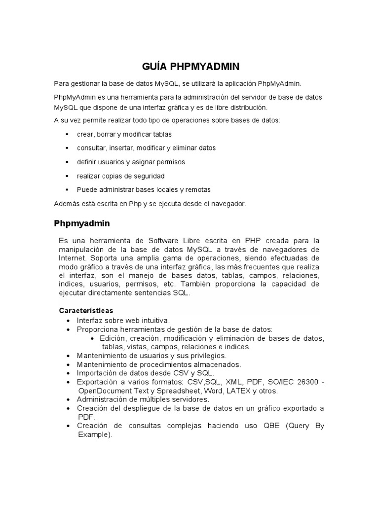 4.guía MySQL PHPMyAdmin | PDF | Mi sql | SQL