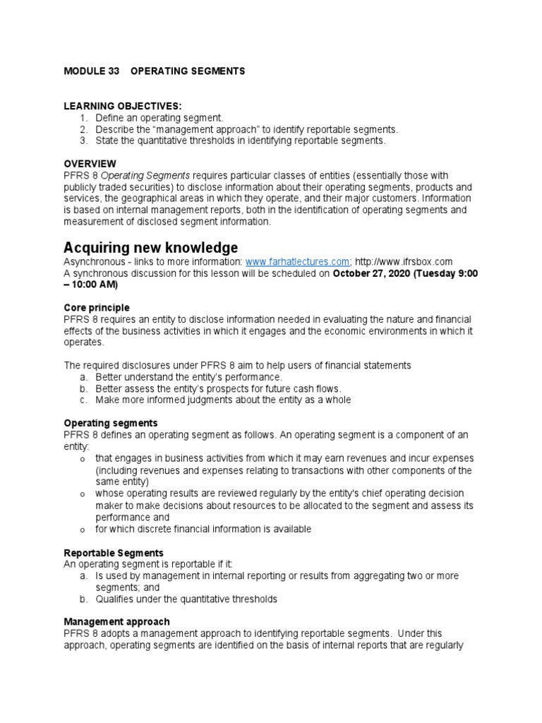 Module 33 Operating Segments | PDF | Revenue | Financial Statement