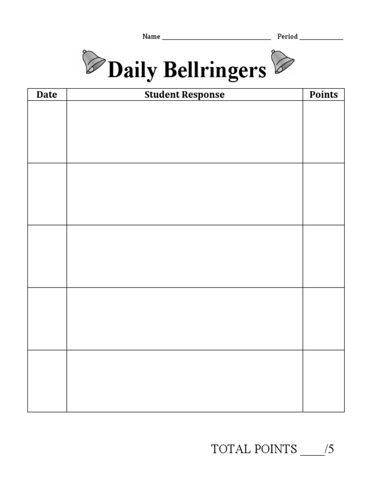 Daily Bellringers Response Log | PDF