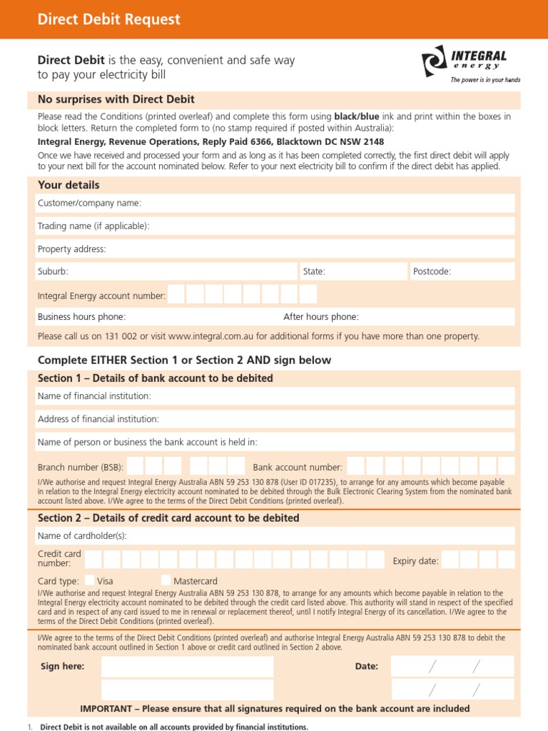 Direct Debit Request for Electricity Bills | PDF | Debit Card | Credit Card
