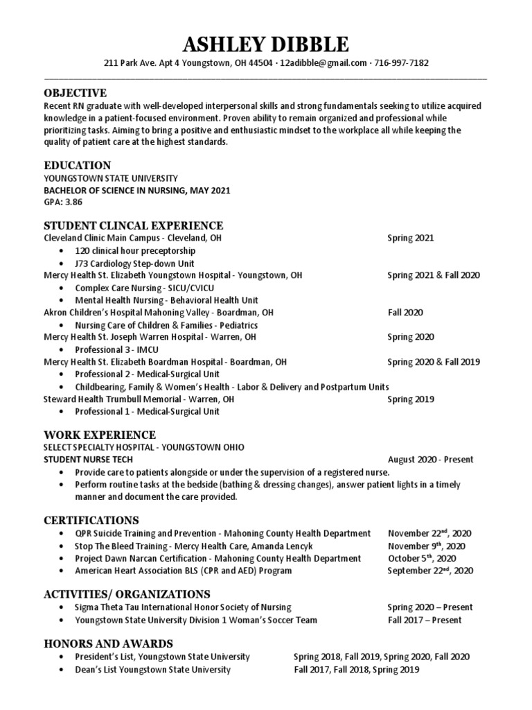 Ashley Dibble - Resume | PDF | Youngstown | Nursing