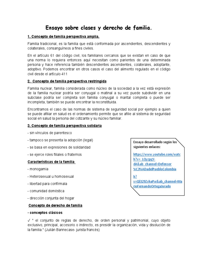 Ensayo Sobre Clases y Derecho de Familia | PDF | Familia | Parentesco