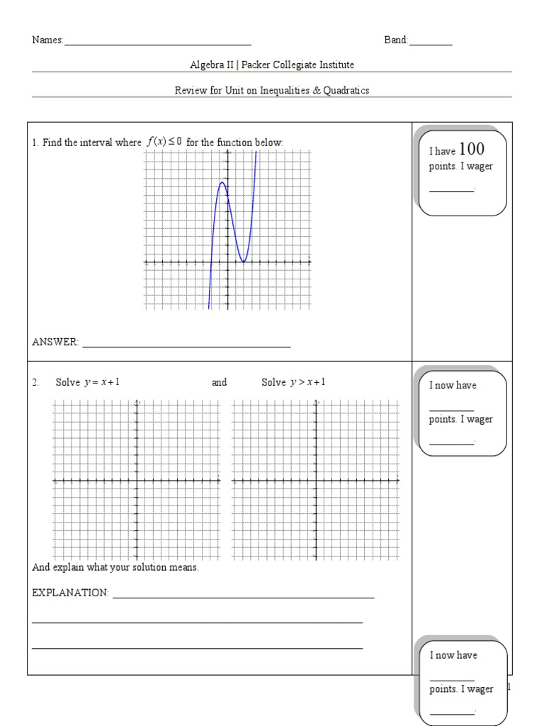 Algebra II Inequalities & Quadratics Review | PDF | Theoretical Physics ...