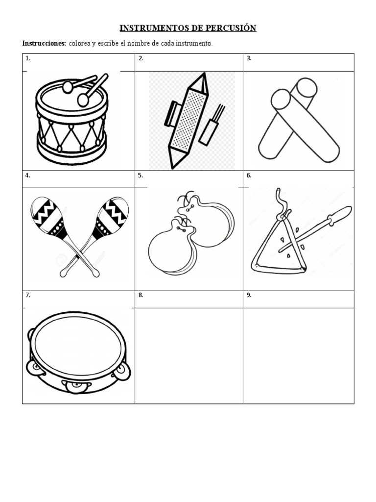 Colorea y Nombra Percusión | PDF | Hogar, jardinería y bricolaje
