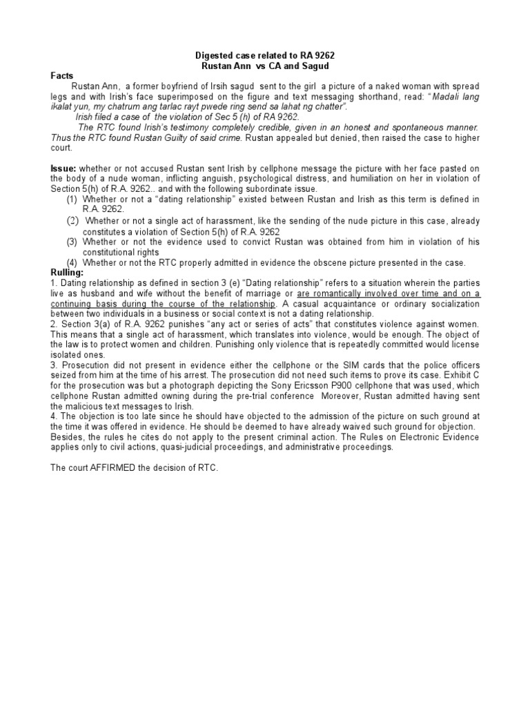 Digested Case Re Ra 9262 | PDF | Prosecutor | Ethical Principles