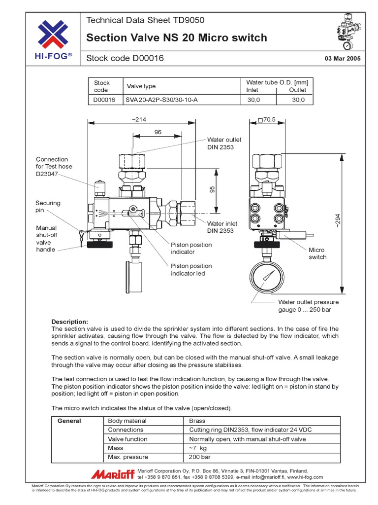 D00016 Section Valve NS20 Micro Switch | PDF | Fire Sprinkler System ...
