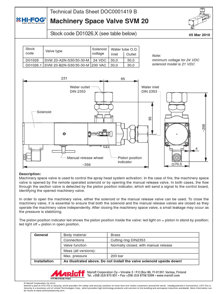 Machinery Space Valve SVM 20: Technical Data Sheet DOC0001419 B | PDF ...