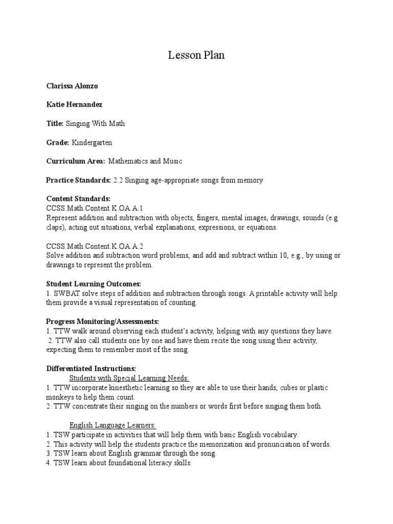 Lesson Plan Music Math | PDF | Common Core State Standards Initiative ...