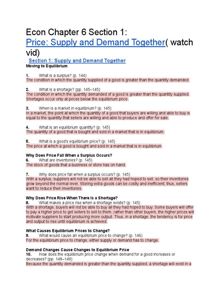 Econ Chapter 6 Section 1 | PDF | Economic Equilibrium | Economic Surplus