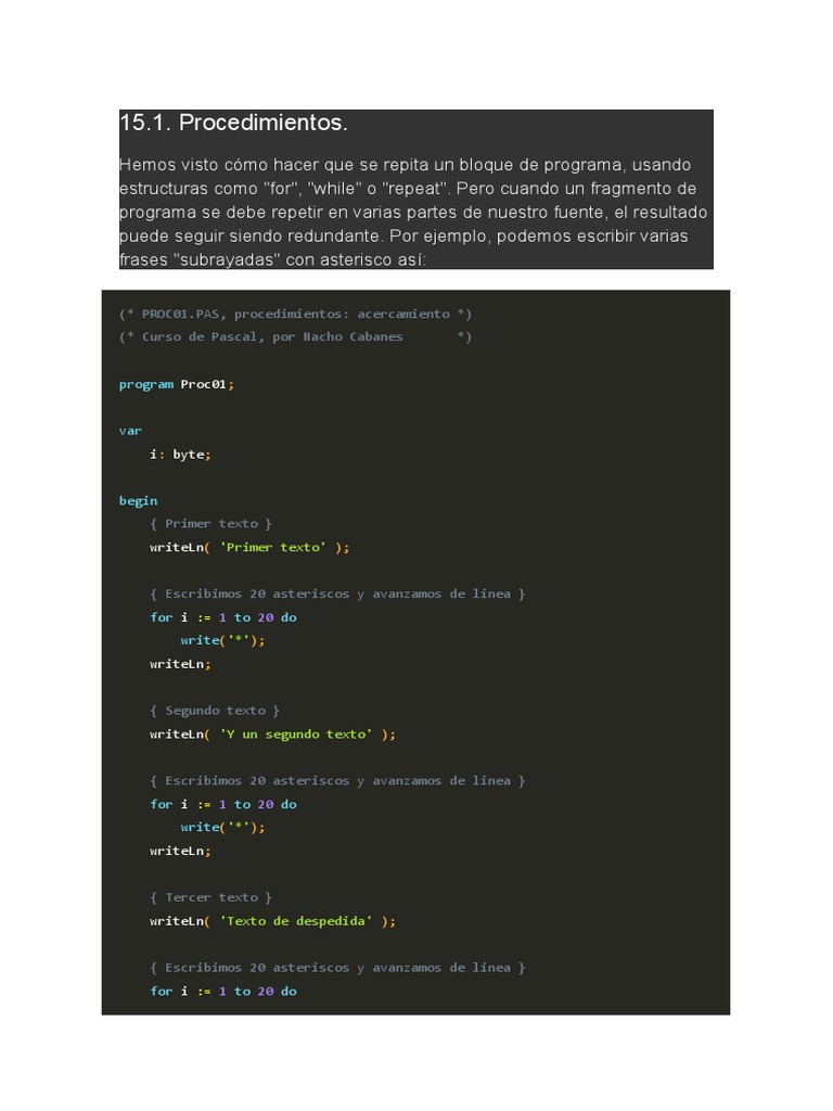 Procedimientos y funciones en Pascal | PDF | Programación de ...