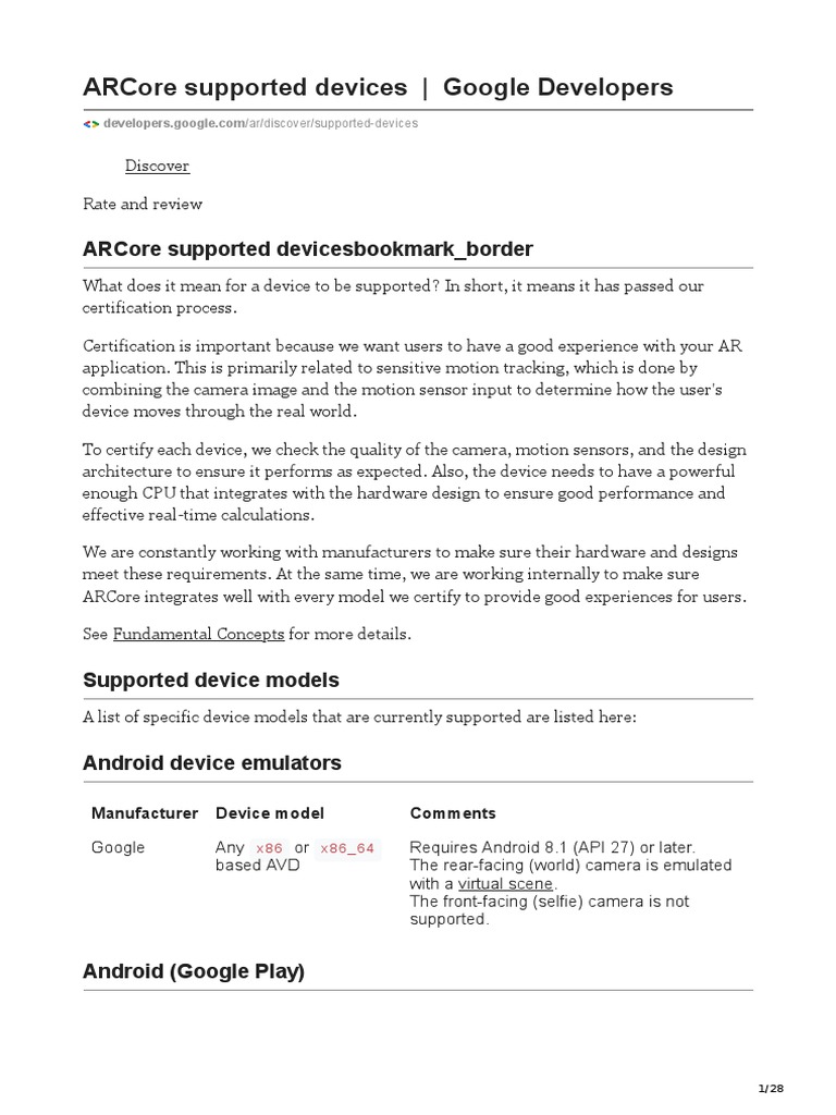 ARCore Supported Devices Google Developers | PDF | Ios | I Phone