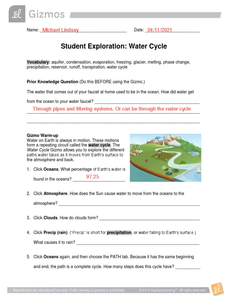 Student Exploration: Water Cycle | PDF | Water Cycle | Ice