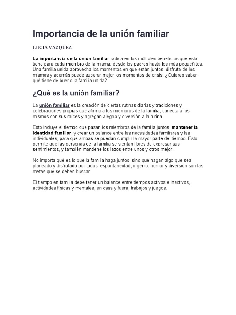 Importancia de La Unión Familiar | PDF