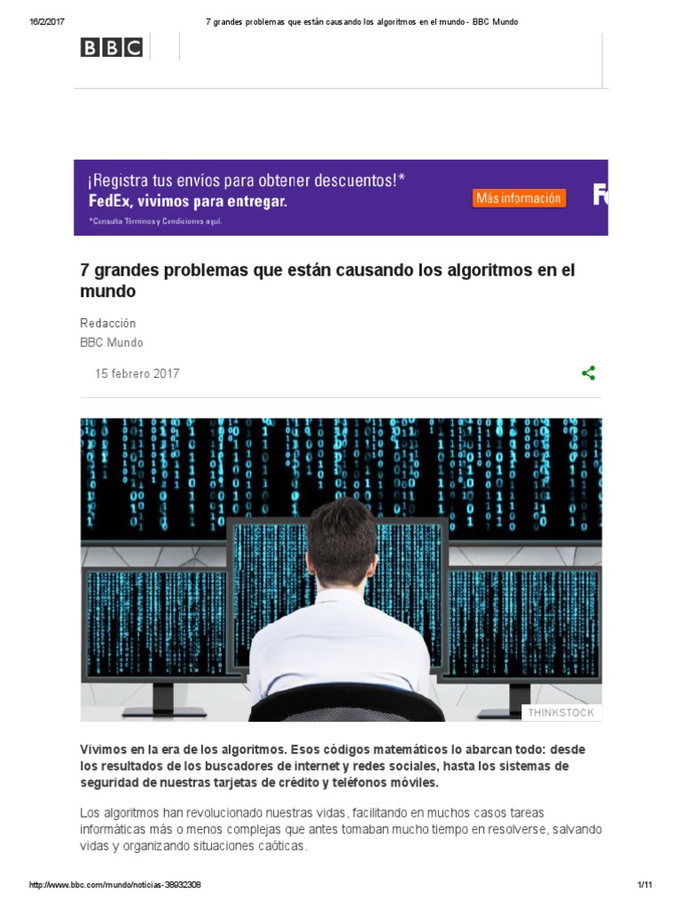 7 Grandes Problemas Que Están Causando Los Algoritmos en El Mundo - BBC Mundo | PDF | Facebook ...