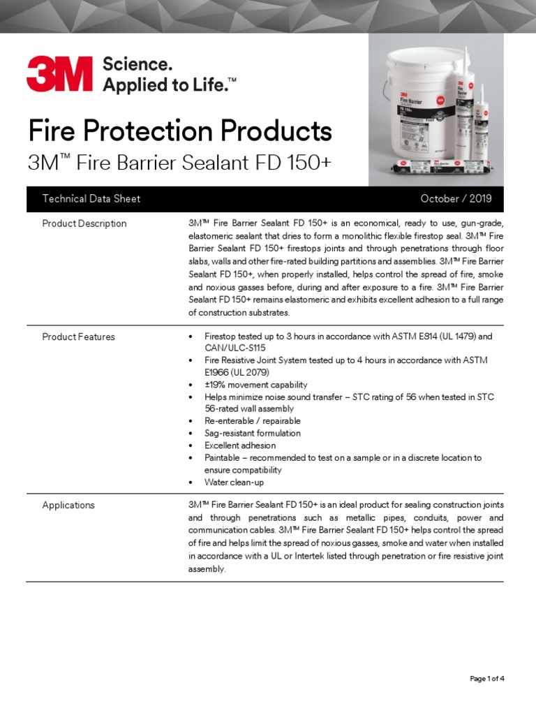 3M Fire Barrier Sealant FD 150 - Plus Technical Data Sheet | PDF ...