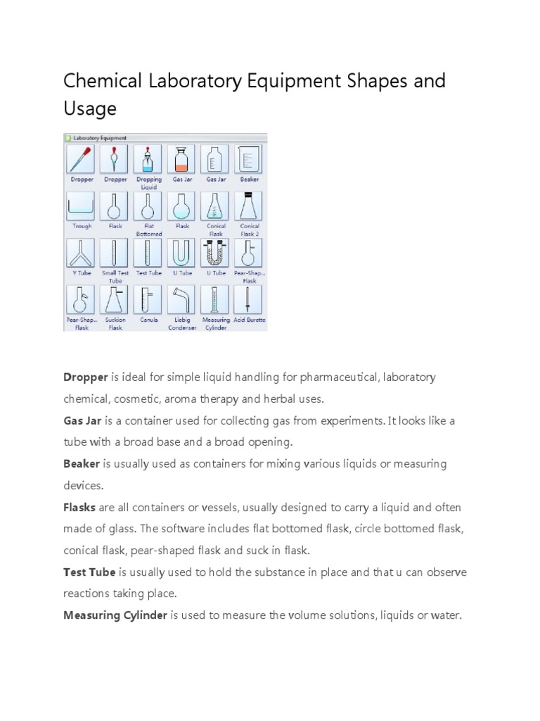 Lab Equipment Shapes and Usage Guide | PDF | Liquids | Chemical Substances