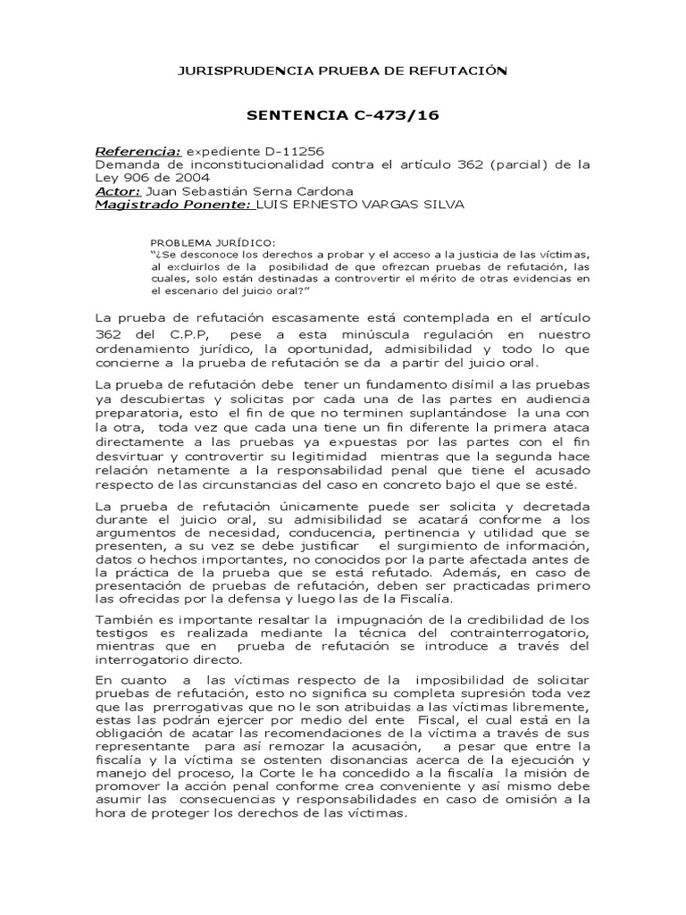 Jurisprudencia Prueba de Refutación 1 | PDF | Evidencia (ley) | Caso de ley