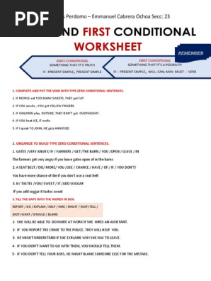 Zero And First Conditional Present Simple Worksheet