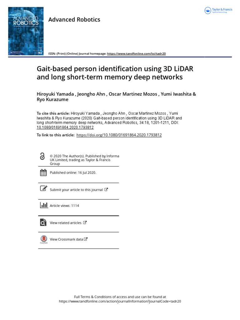 8 Gait Based Person Identification Using 3D LiDAR and Long Short Term Memory Deep Networks ...