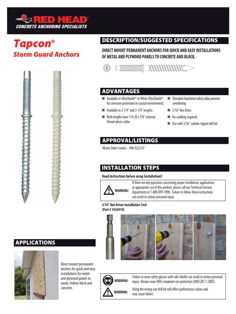 Tapcon: Storm Guard Anchors | PDF | Industrial Processes | Civil ...