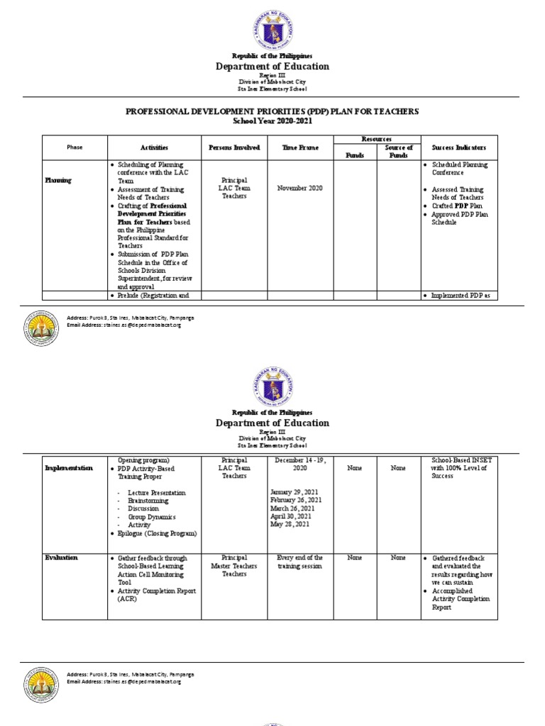 Professional Development Plan SY 2020-2021 | PDF | Educational ...